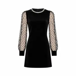YUMI Velvet Bow Tunic With Embellished Neck