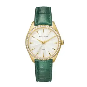 MAXUM Sydney Gold Crystal Bezel Leather Strap - Green