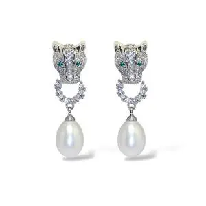 NINEMOO Leopard Pearl Stud Earrings - Silver