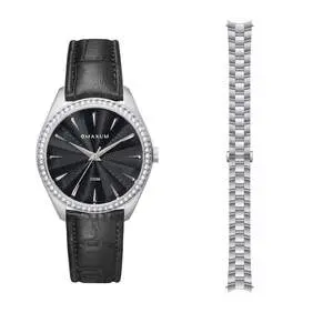 MAXUM Sydney Silver Crystal Bezel Leather Box Set - Black