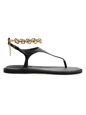 Schutz Lys Chain-detailed Leather Flat Sandals - Black