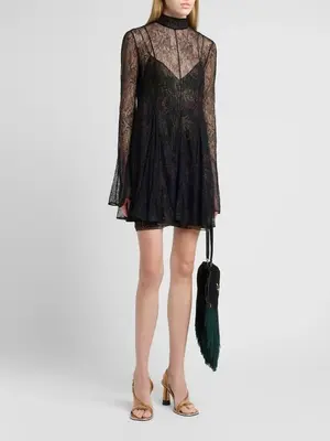 Etro Lace & Metallic Silk Combo Mini Dress