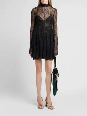 Etro Lace & Metallic Silk Combo Mini Dress