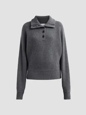 LISA YANG Aylani Horizontal Rib-knit Cashmere Henley Sweater - Graphite