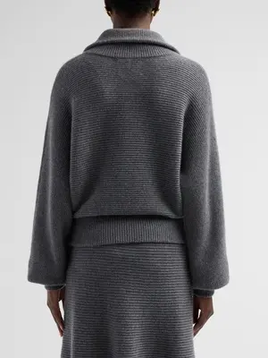 LISA YANG Aylani Horizontal Rib-knit Cashmere Henley Sweater