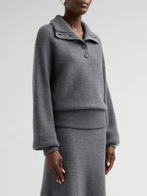 LISA YANG Aylani Horizontal Rib-knit Cashmere Henley Sweater