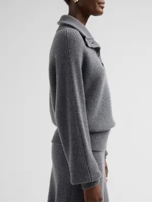 LISA YANG Aylani Horizontal Rib-knit Cashmere Henley Sweater