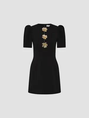 Rebecca Vallance Highclere Floral-brooch Mini Dress - Black