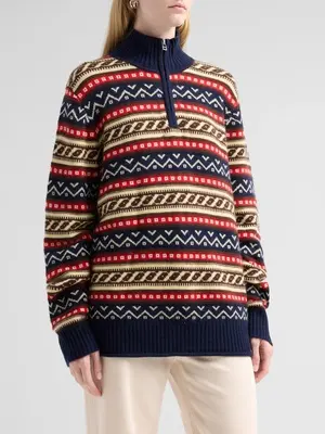 Guest In Residence Fair Isle-inspired Wool-cashmere Half-zip Sweater
