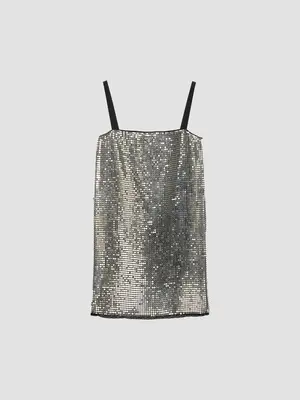 Prada Embroidered Metallic Mesh Mini-dress - Silver