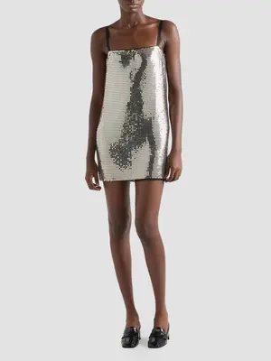 Prada Embroidered Metallic Mesh Mini-dress