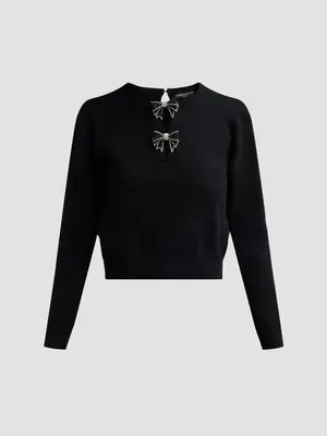 Generation Love Yulia Embellished Bow Crewneck Sweater - Black
