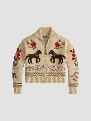 Polo Ralph Lauren Intarsa-knit Cotton-wool Shawl Cardigan - Tan Multi