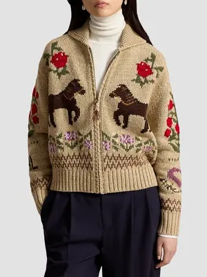 Polo Ralph Lauren Intarsa-knit Cotton-wool Shawl Cardigan
