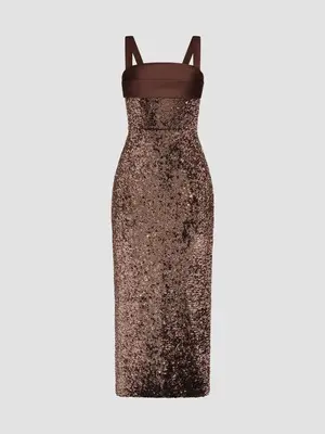 Theia Belle Sequined Midi Dress - Copper