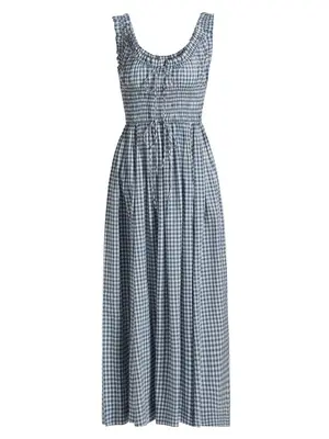 DÔEN Emmaretta Gingham Midi-dress - Blue Gingham