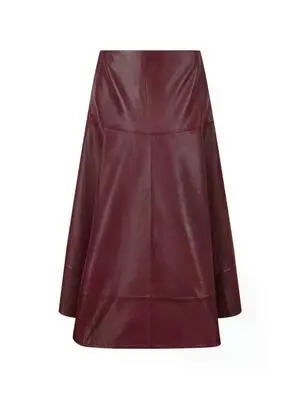 SELECTED Panelled Leather Midi Skirt - Red