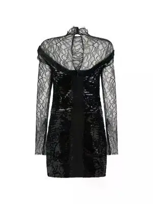 Roberto Cavalli Sequin-embellished Lace-panel Mini Dress - Black