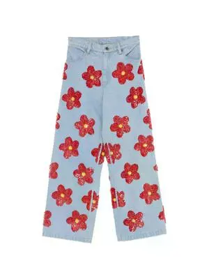 Ashish Floral Embroidered Jeans - Blue