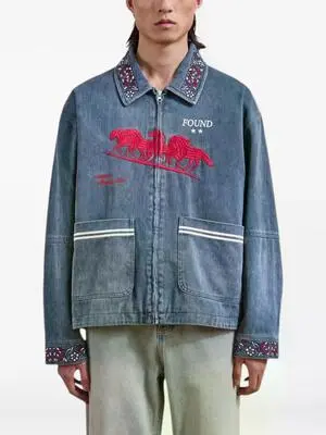 FOUND Jockey Club Embroidered Denim Jacket - Blue