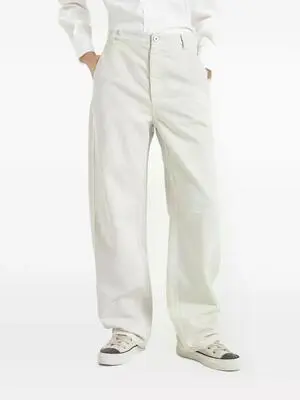 Brunello Cucinelli Warm Wide Leg Cotton Blend Trousers - Neutrals
