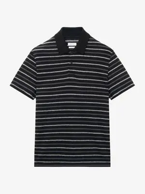 Alexander McQueen Striped Cotton Linen Polo Shirt - Black