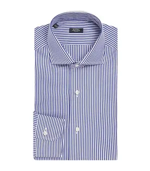 BARBA NAPOLI Cotton Stripe Slim Shirt - Navy