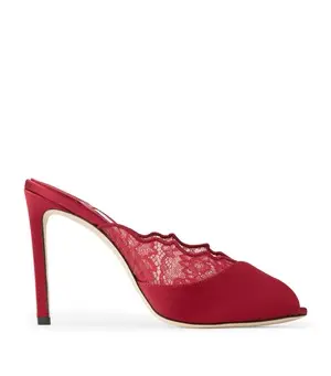 JIMMY CHOO Brigitte 100 Lace Mules - Red