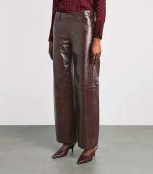 FRAME Leather The Bow Barrel-leg Trousers