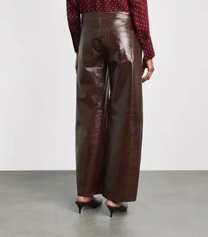 FRAME Leather The Bow Barrel-leg Trousers