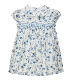 Trotters Cotton Arabella Smocked Dress - Blue