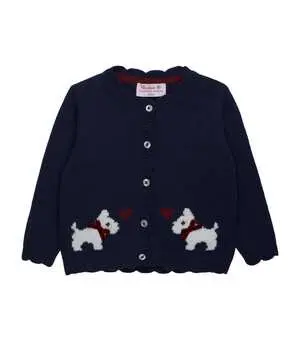 Trotters Knitted Scottie Cardigan - Blue