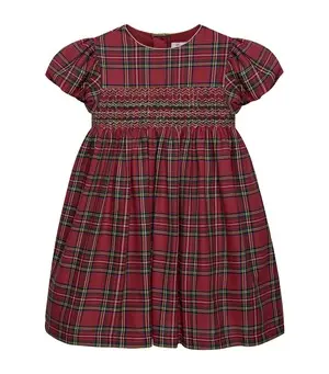 Trotters Cotton Tartan Smocked Isla Dress - Red