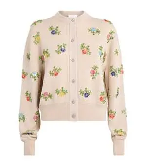 Rabanne Merino Wool Floral Embellished Cardigan - Beige