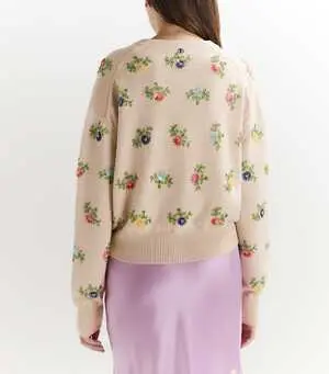 Rabanne Merino Wool Floral Embellished Cardigan