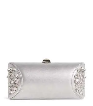 Rodo Metallic Leather Embellished Tube Clutch Bag - Silver