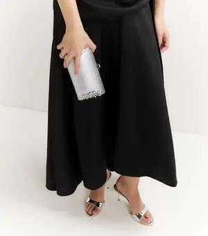 Rodo Metallic Leather Embellished Tube Clutch Bag