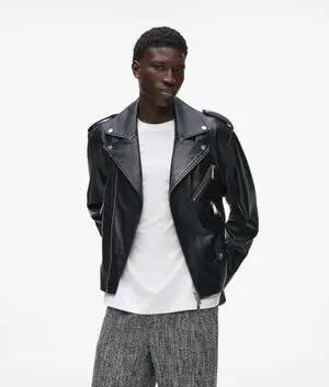 Karl Lagerfeld Leather Biker Jacket - Black