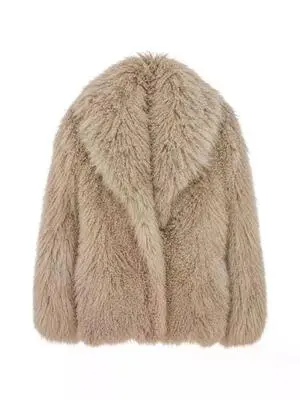 YVES SALOMON Shearling-texture Notch-lapel Coat - Neutrals