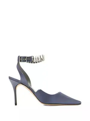 Manolo Blahnik Crystal-embellished Satin Pumps - Blue