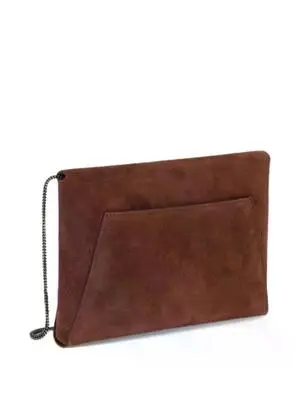 Brunello Cucinelli Duo Pochette In Suede With Precious Chain