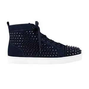 CHRISTIAN LOUBOUTIN Louis Flat Calf Spikes High 'suede Marine