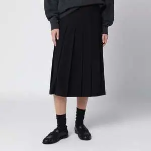 DUNST Pleated Midi Skirt With Side Slit - Black