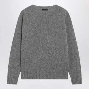 Prada Wool Crew-neck Sweater With Tonal Triangle Logo - Grey