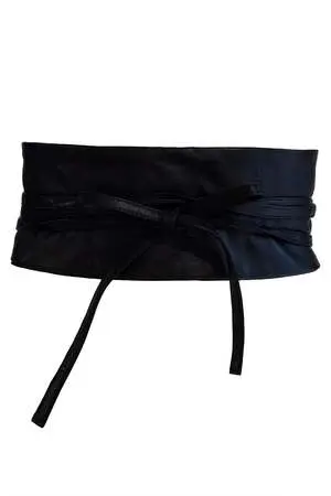 FURLING Geisha Leather Belt With Lace Closure - Black