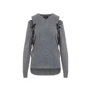 Simone Rocha Relaxed Cashmere Slash V-neck Jumper With Bow - Grey