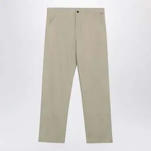 Burberry Cotton Wide Straight-leg Trousers With Equestrian Knight Logo - Beige