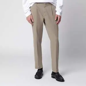 SANTANIELLO Arechi Cotton-blend Tailored Trousers With Pleat & Turn-up Hem - Brown