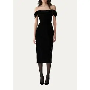 Carolina Herrera Velvet Off-shoulder Midi Dress