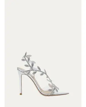 GIANVITO ROSSI Crystal Branch Slingback Cocktail Sandals Silver